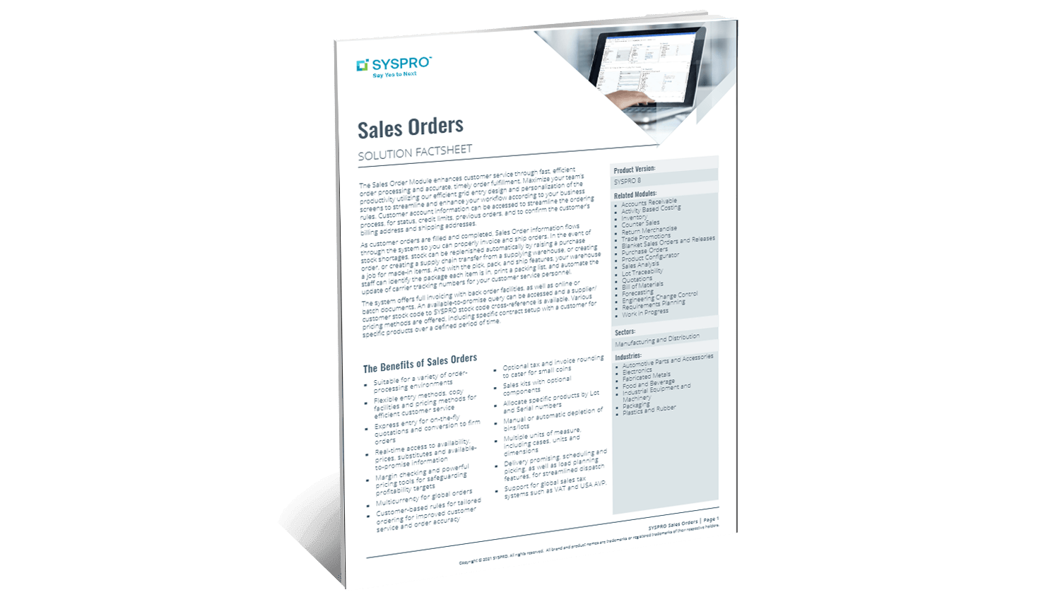 Sales Order Module | Factsheet | SYSPRO ERP System